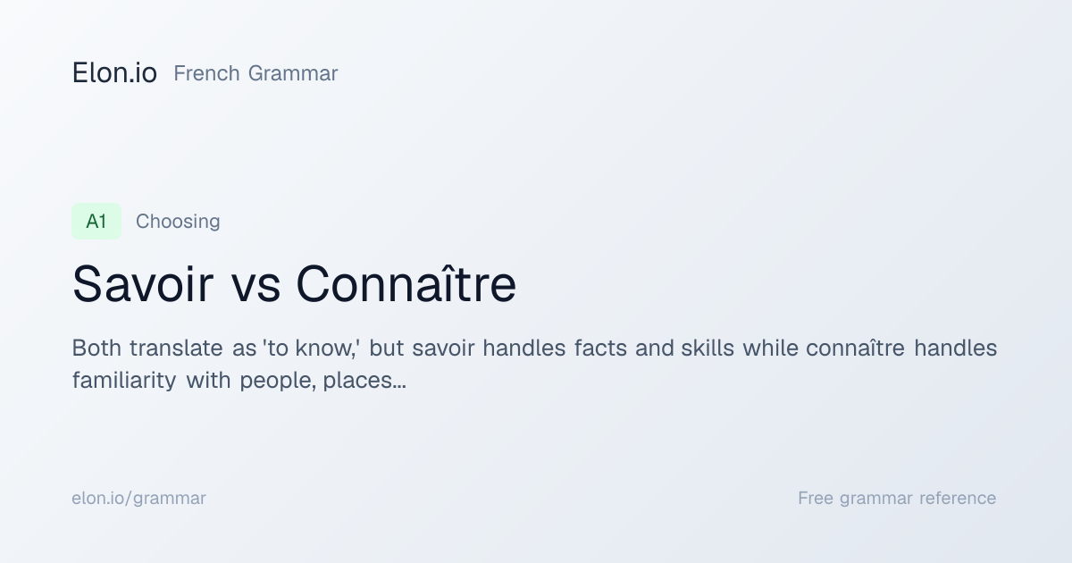 Savoir vs Connaître | French Grammar | Elon.io