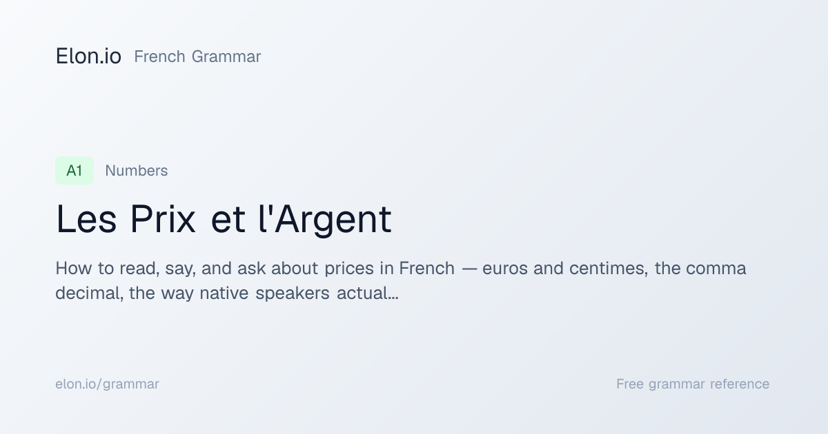 Les Prix et l'Argent | French Grammar | Elon.io