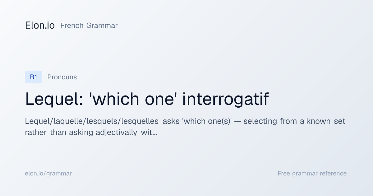 Lequel: 'which one' interrogatif | French Grammar | Elon.io