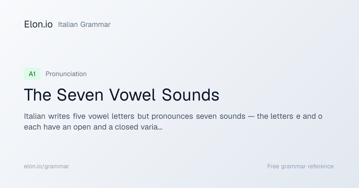 The Seven Vowel Sounds | Italian Grammar | Elon.io