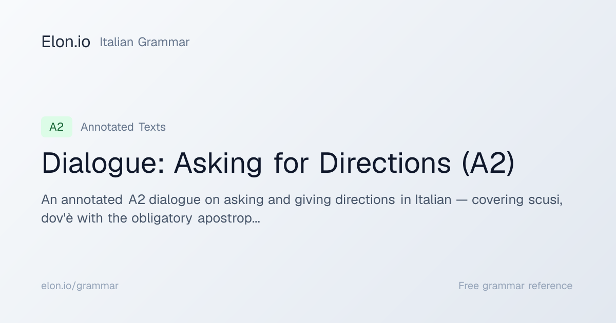 Dialogue: Asking for Directions (A2) | Italian Grammar | Elon.io