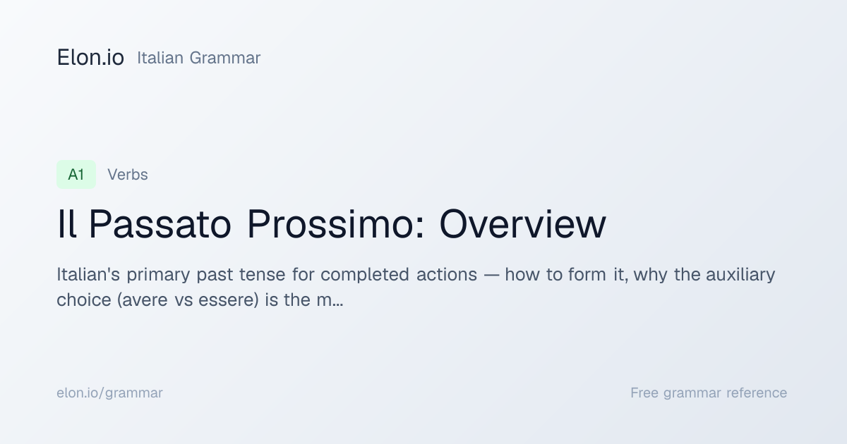 Il Passato Prossimo: Overview | Italian Grammar | Elon.io