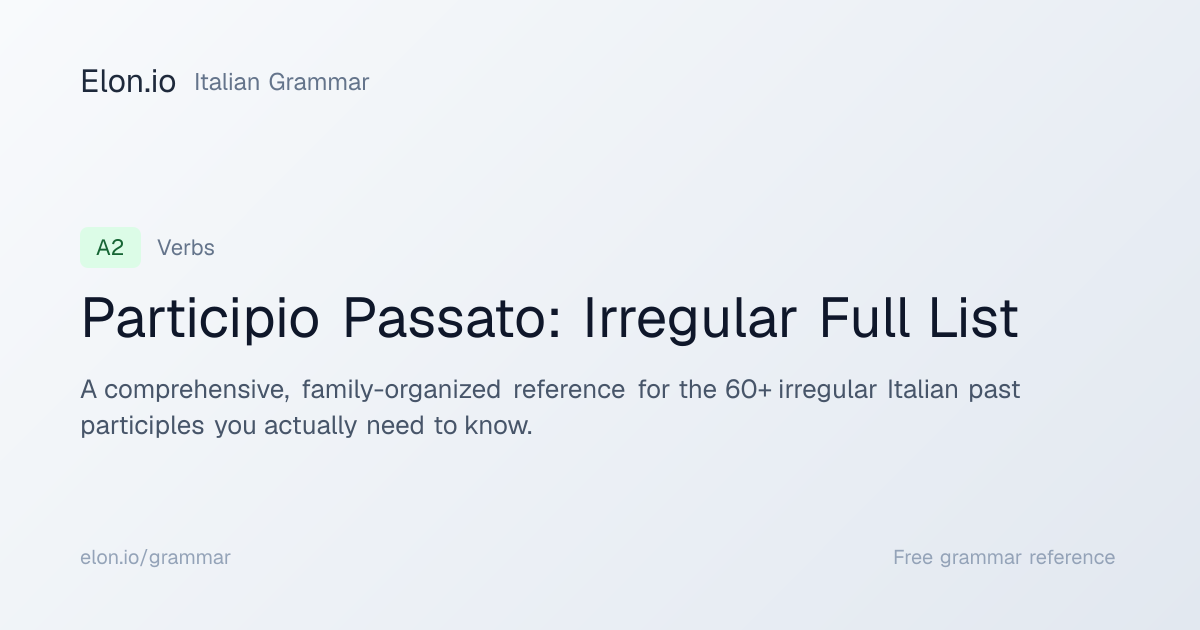 Participio Passato: Irregular Full List | Italian Grammar | Elon.io