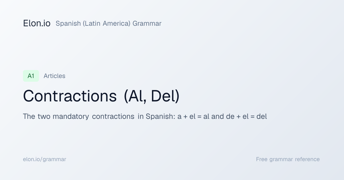 Contractions (Al, Del) | Spanish (Latin America) Grammar | Elon.io