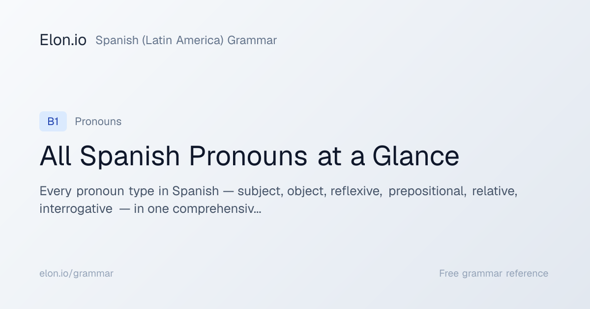 All Spanish Pronouns at a Glance | Spanish (Latin America) Grammar ...