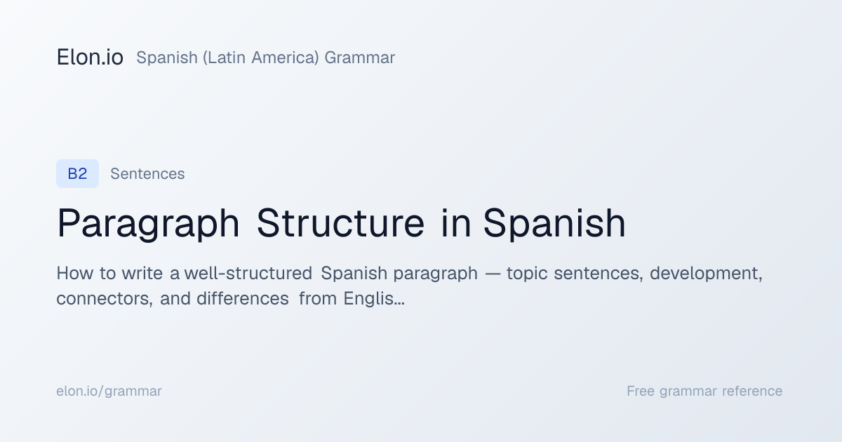 Paragraph Structure in Spanish | Spanish (Latin America) Grammar | Elon.io