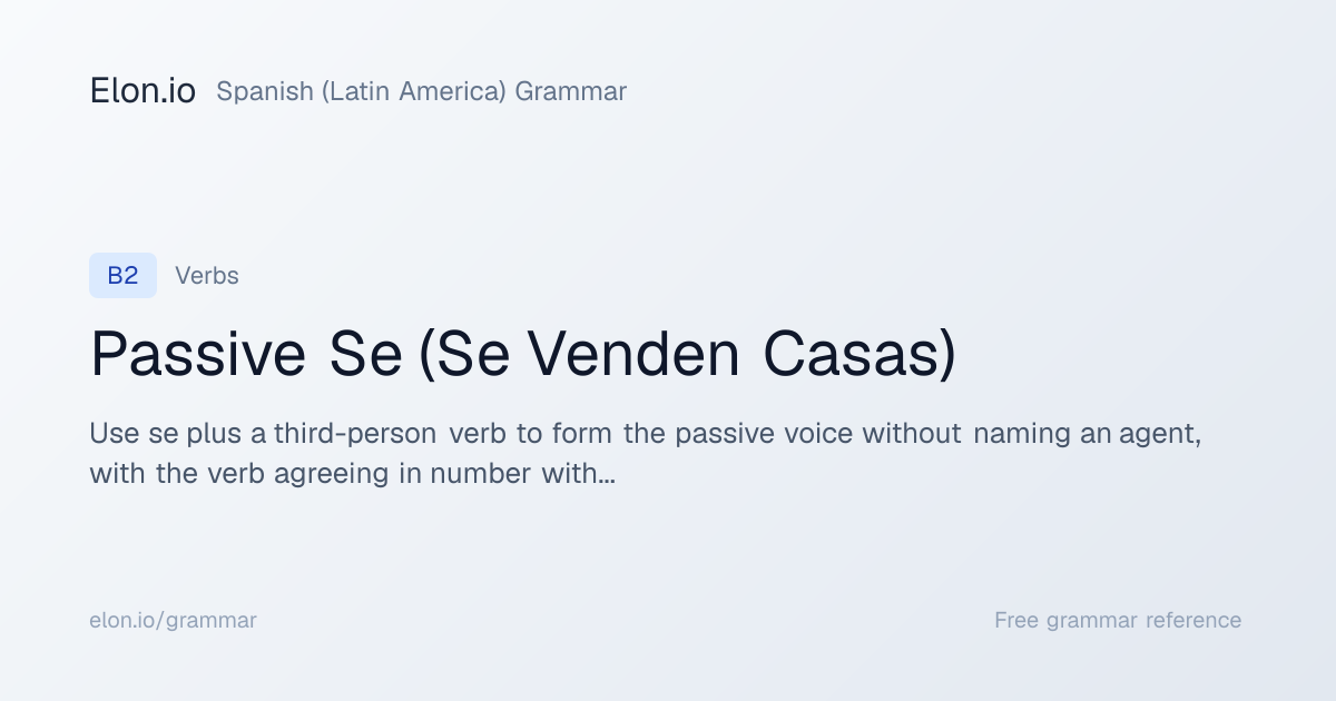 Passive Se (Se Venden Casas) | Spanish (Latin America) Grammar | Elon.io