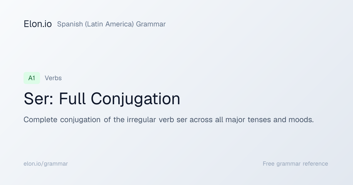 Ser: Full Conjugation | Spanish (Latin America) Grammar | Elon.io